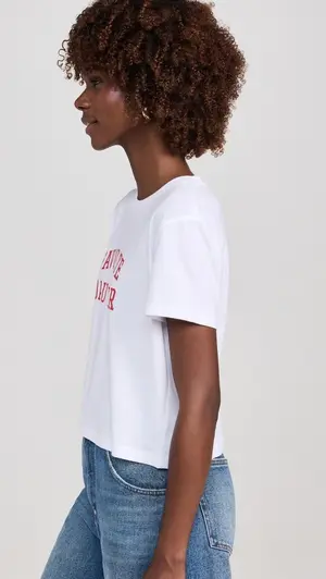 FAVORITE DAUGHTER Cropped Collegiate T-shirt - White Rouge
