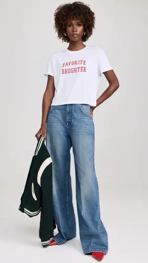 FAVORITE DAUGHTER Cropped Collegiate T-shirt - White Rouge