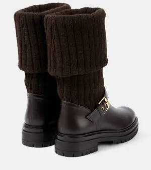 GIANVITO ROSSI Thurso Leather-trimmed Biker Boots - Brown