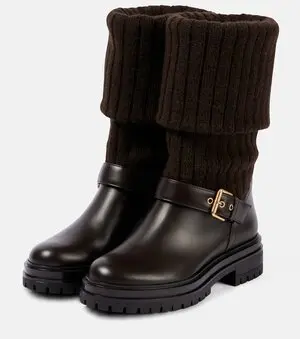 GIANVITO ROSSI Thurso Leather-trimmed Biker Boots - Brown
