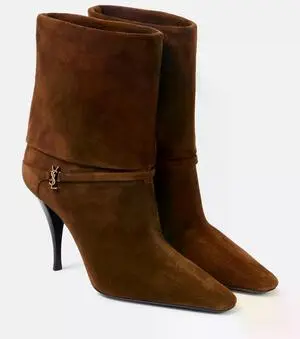 Saint Laurent Niki 90 Suede Ankle Boots - Brown