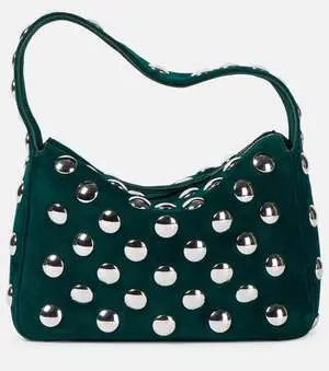 Khaite Elena Small Studded Suede Shoulder Bag - Green
