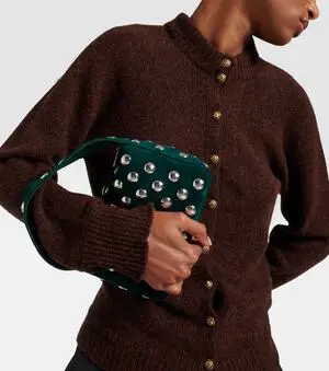 Khaite Elena Small Studded Suede Shoulder Bag - Green