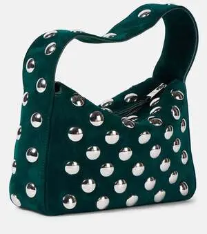 Khaite Elena Small Studded Suede Shoulder Bag - Green