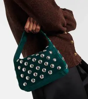 Khaite Elena Small Studded Suede Shoulder Bag - Green