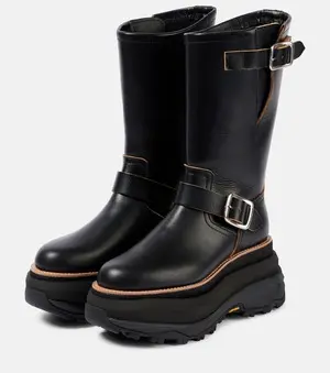 Sacai Leather Platform Biker Boots