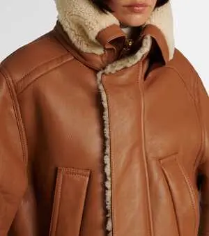 Victoria Beckham Shearling-lined Leather Coat - Brown