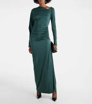 Victoria Beckham Ruched Asymmetric Gown - Green