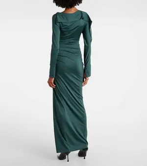 Victoria Beckham Ruched Asymmetric Gown - Green