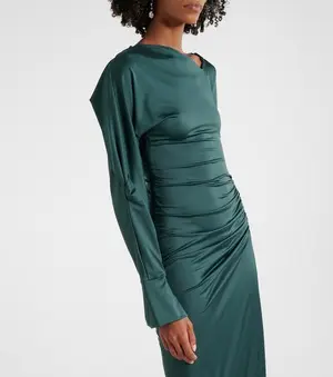 Victoria Beckham Ruched Asymmetric Gown - Green