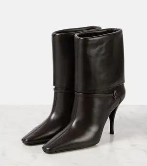 Saint Laurent Niki 90 Leather Booties - Brown