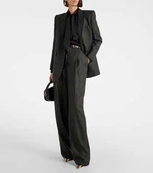 Saint Laurent Pleated Wide-leg Cashmere Pants - Grey