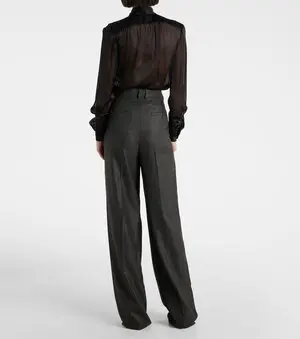 Saint Laurent Pleated Cashmere Wide-leg Pants - Grey