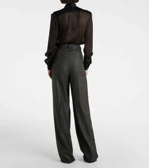 Saint Laurent Pleated Wide-leg Cashmere Pants - Grey