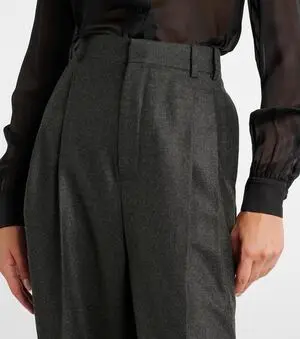 Saint Laurent Pleated Wide-leg Cashmere Pants - Grey