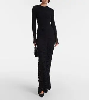 MUGLER Ruched Open-back Mesh Gown