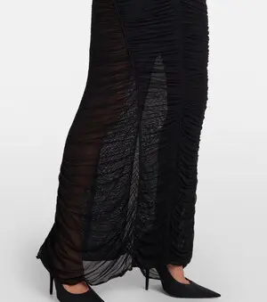 MUGLER Ruched Open-back Mesh Gown