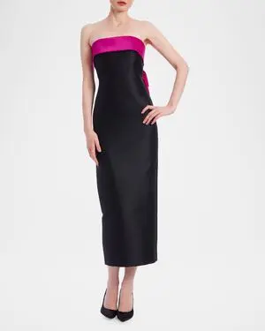 Badgley Mischka Badgley Mischka Collection Strapless Bow Midi Dress - Black Fuchsia