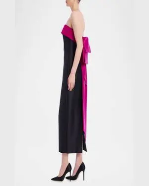 Badgley Mischka Strapless Bow Midi Dress
