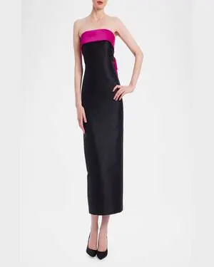 Badgley Mischka Strapless Bow Midi Dress