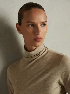 REISS Louisa Ruched Jersey Top With Wool - Neutral