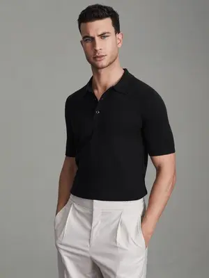REISS Manor Merino Wool Polo Shirt - Navy