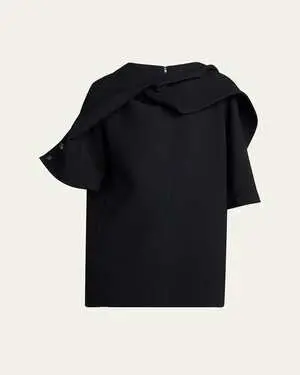 Bottega Veneta Light Double Wool Crepe Top - Nero