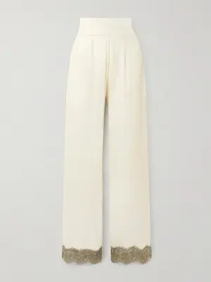 Loretta Caponi Ada Embroidered Velvet Pants - Cream