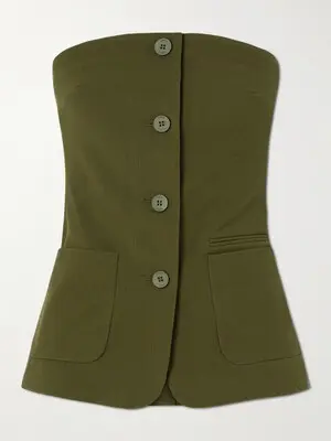 Staud Brigade Strapless Twill Bustier Top - Green