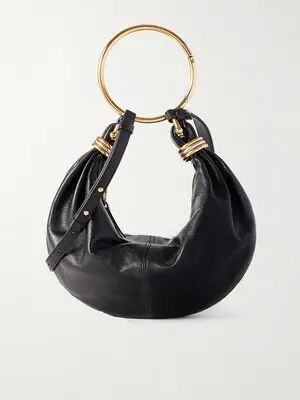 Chloé Bracelet Embellished Glossed Textured-leather Shoulder Bag - Black