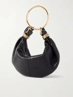 Chloé Bracelet Embellished Glossed Textured-leather Shoulder Bag - Black