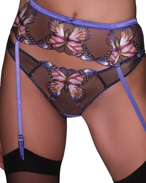 FLEUR DU MAL Butterfly Embroidery Cheeky Bikini Bottom - Periwinkle