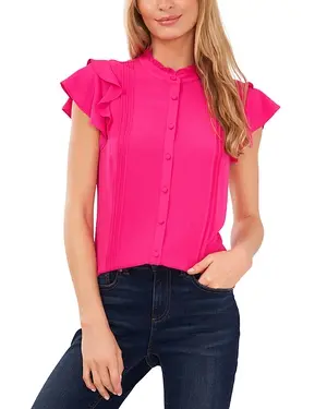 CECE DUPRAZ Pintucked Button Front Blouse - Bright Rose