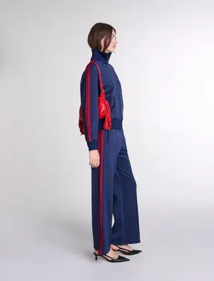 Maje Striped Full Zip High Neck Sweatshirt