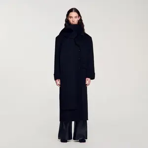 Sandro Oversized Wool Coat With Scarf
