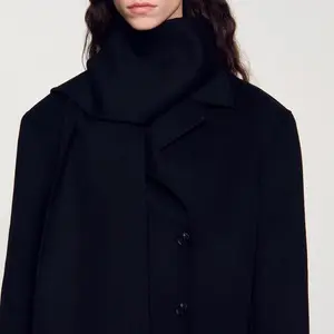 Sandro Oversized Wool Coat With Removable Scarf