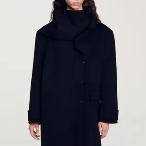 Sandro Oversized Wool Coat With Removable Scarf