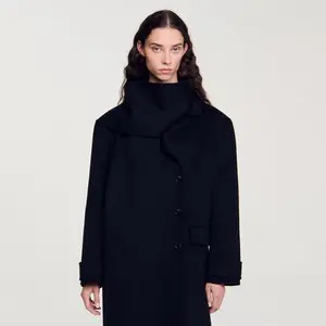 Sandro Oversized Wool Coat With Scarf