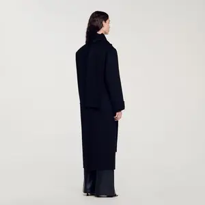 Sandro Oversized Wool Coat With Scarf