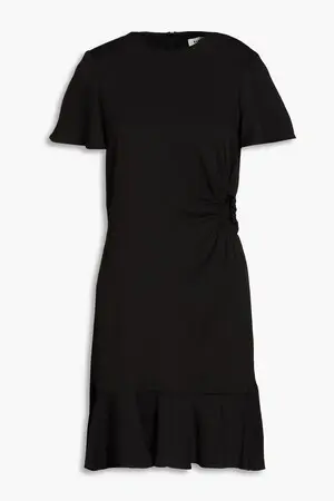 Sandro Gathered Cutout Grain De Poudre Mini Dress