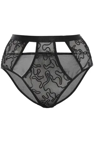 Cosabella Cutout Embroidered Mesh Highrise Briefs - Black