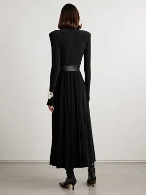knee length dresses for ladies LS SHOULDER PAD TURTLE FLARED DRESS  Black  Norma Kamali