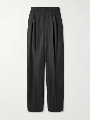 Saint Laurent Pleated Cashmere-twill Wide-leg Trousers - Gray