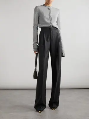 Saint Laurent Pleated Cashmere-twill Wide-leg Trousers - Gray