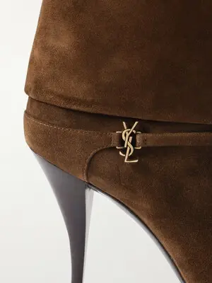 Saint Laurent Niki Embellished Suede Ankle Boots - Brown