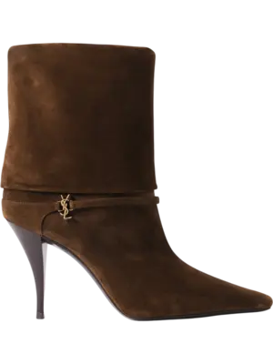 Saint Laurent Niki Embellished Suede Ankle Boots - Brown