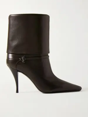 Saint Laurent Niki Embellished Leather Ankle Boots - Brown