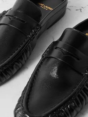 Saint Laurent Le Loafer Crinkled-leather Slippers