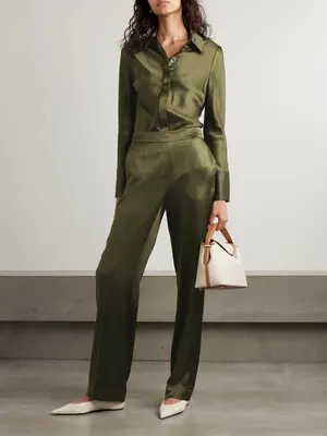 JOSEPH Tova Silk-satin Pants - Green