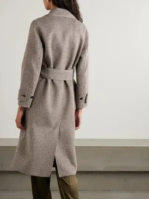 JOSEPH Arline Belted Double-breasted Houndstooth Wool Coat